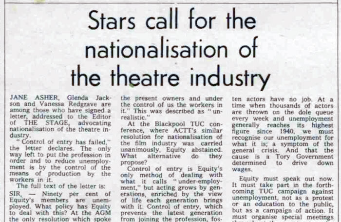 Stars call for nationalisation of theatre industry – 50 years ago in ...