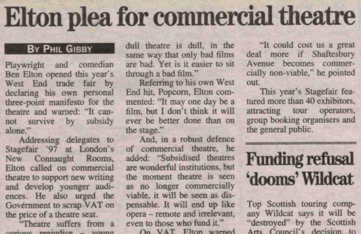 Ben Elton defends commercial theatre on the West End – 25 years ago in ...