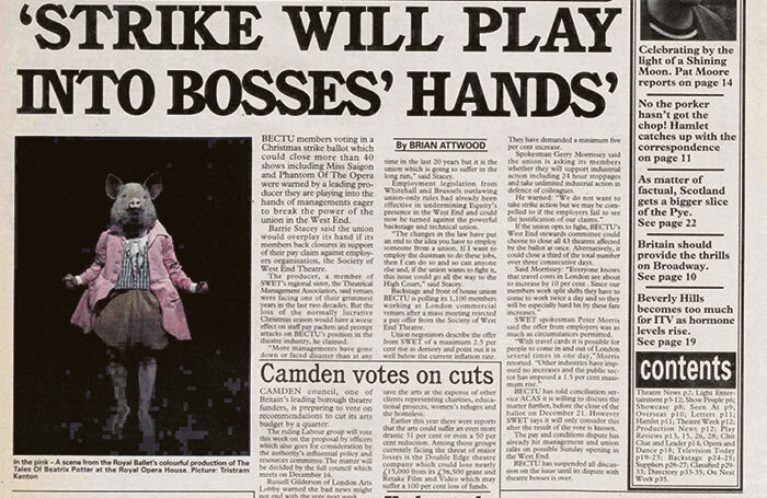 West End warning over Christmas strike action – 30 years ago in The Stage