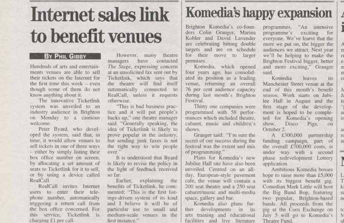 Ticket sales go online – 25 years ago in The Stage