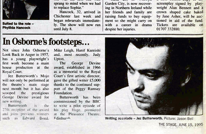 Jez Butterworth's Royal Court debut – 30 years ago