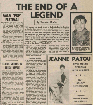 'The sudden and tragic death of Judy Garland' – 50 years ago in The Stage
